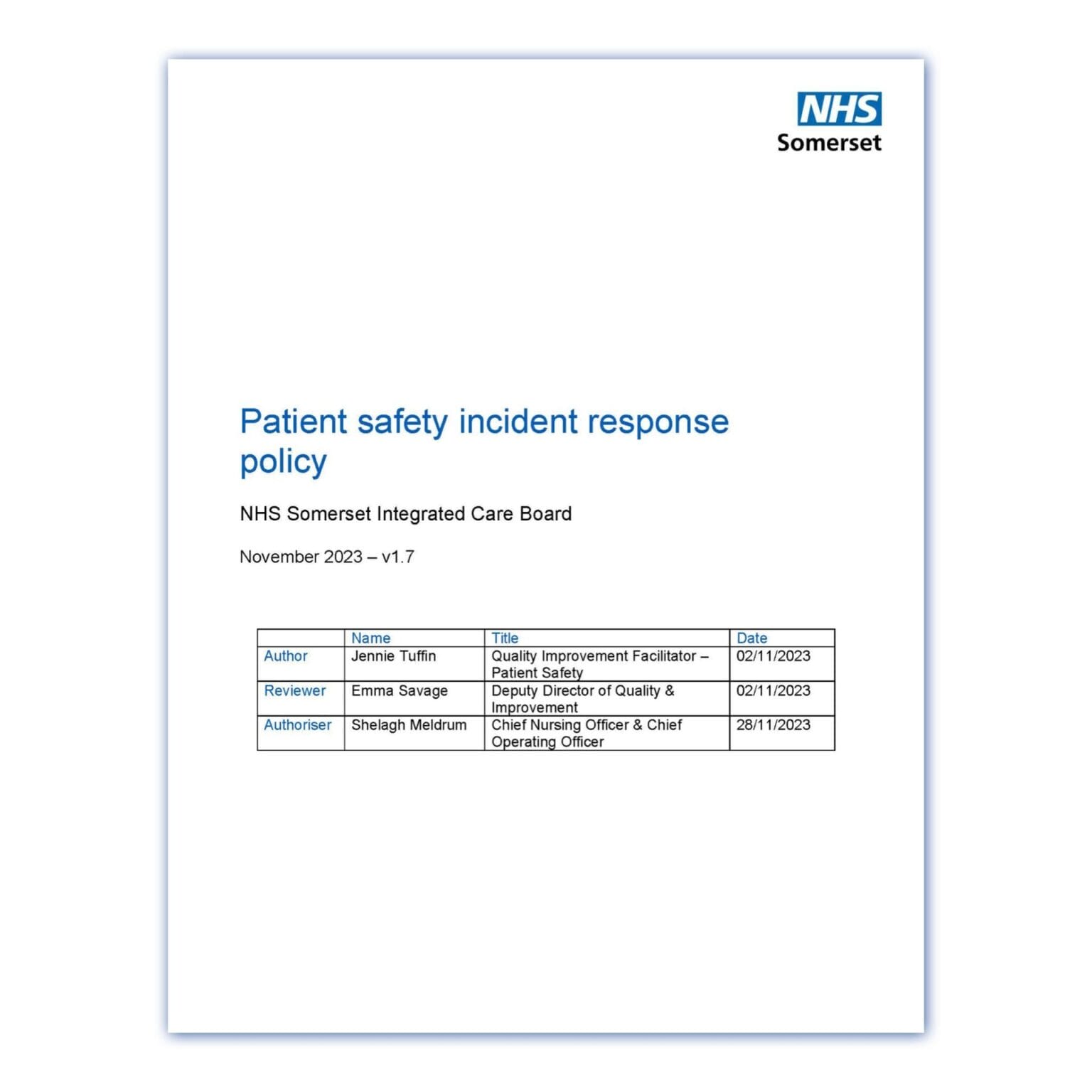 Patient safety - home page - NHS Somerset ICB